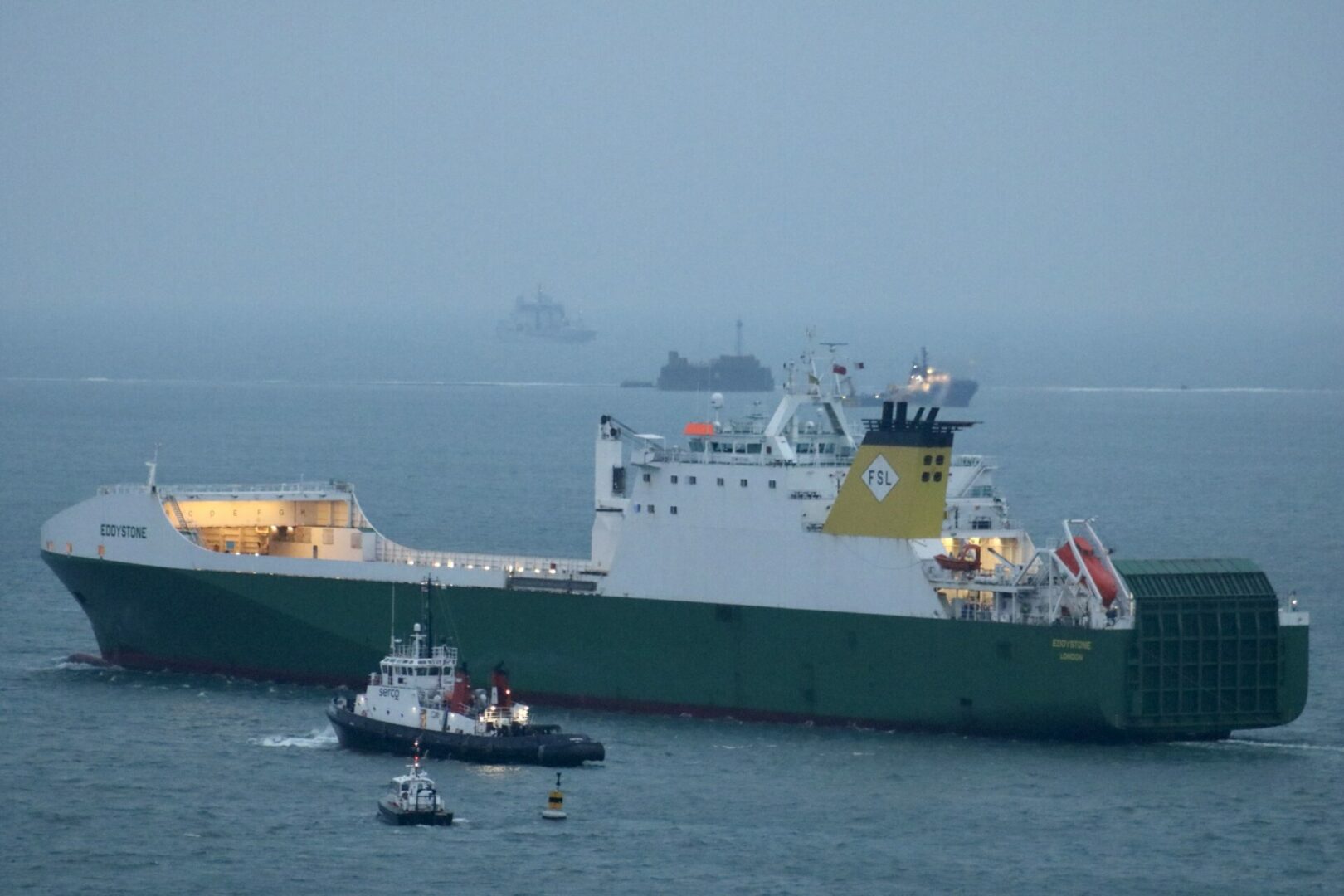 MV EDDYSTONE EASES OUT INTO THE SOUND